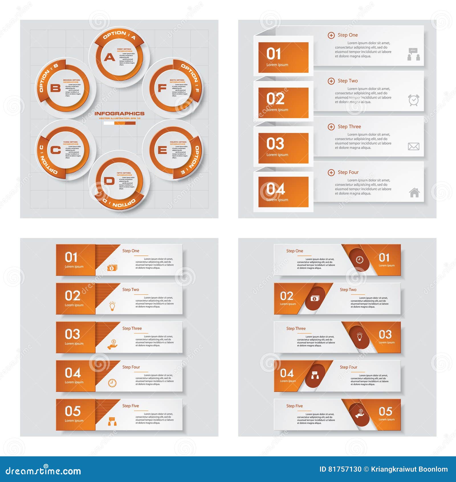 Collection of 4 Orange Color Template/graphic or Website Layout. Vector ...