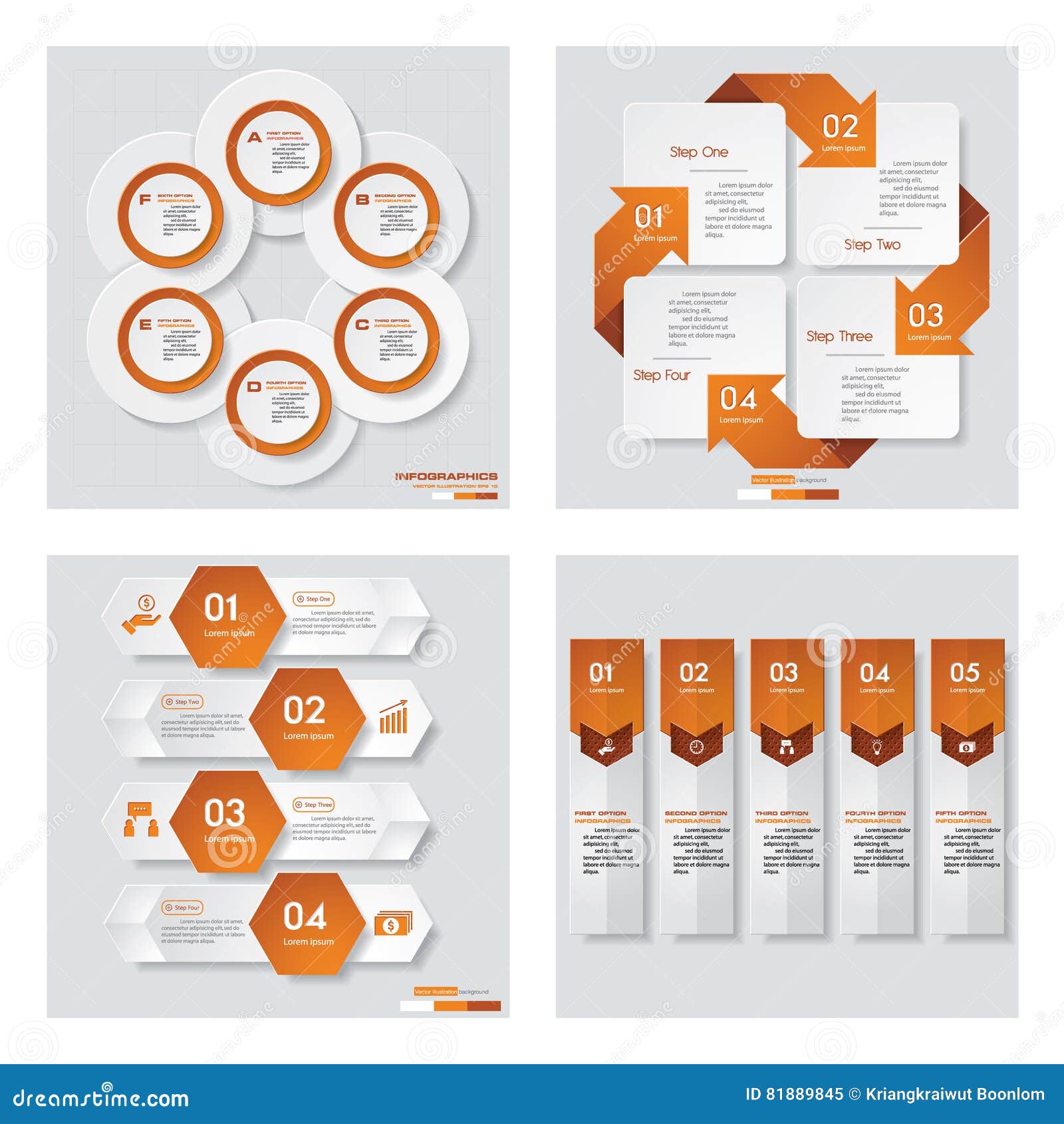 Collection of 4 Orange Color Template/graphic or Website Layout. Vector ...