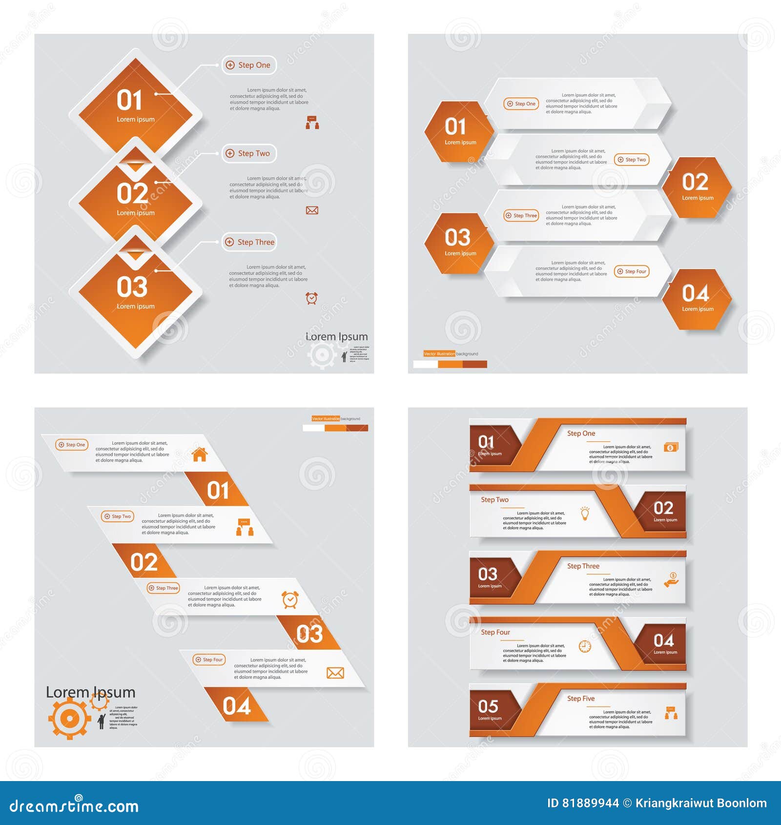 Collection of 4 Orange Color Template/graphic or Website Layout. Vector ...