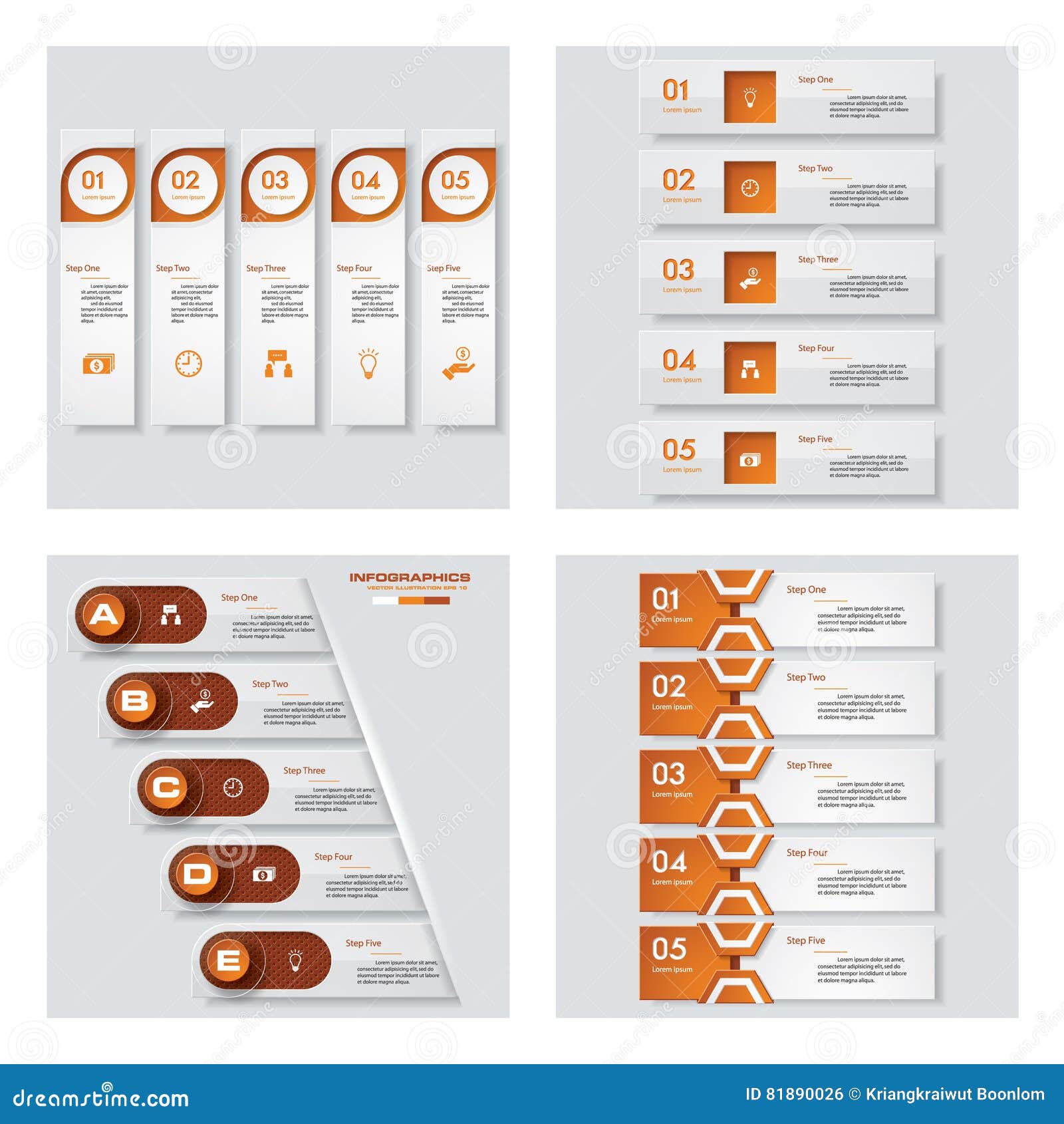 Collection of 4 Orange Color Template/graphic or Website Layout. Vector ...