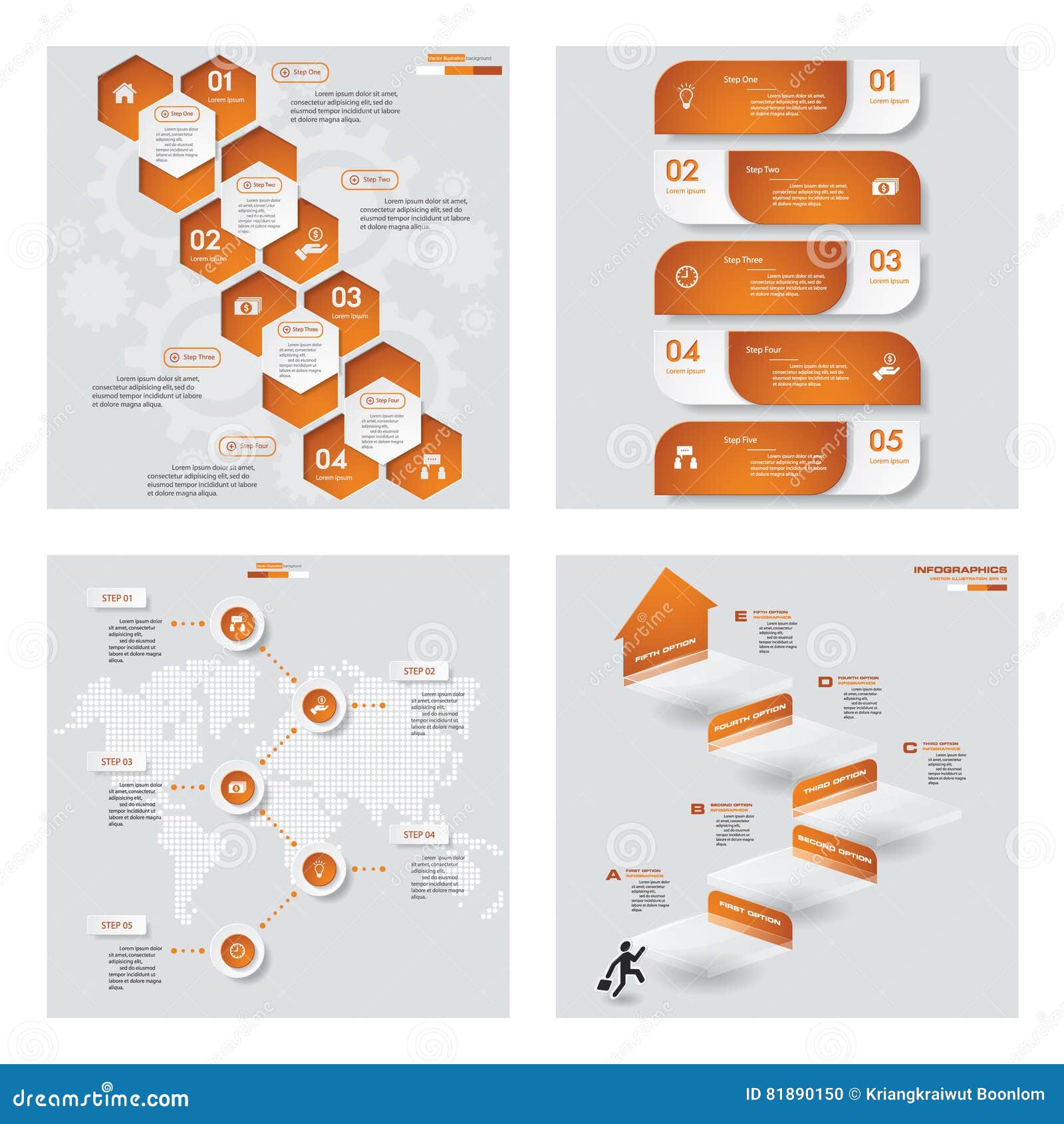 Collection of 4 Orange Color Template/graphic or Website Layout. Vector ...