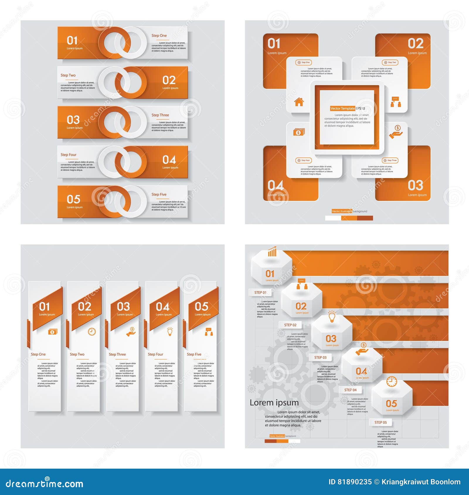 Collection of 4 Orange Color Template/graphic or Website Layout. Vector ...