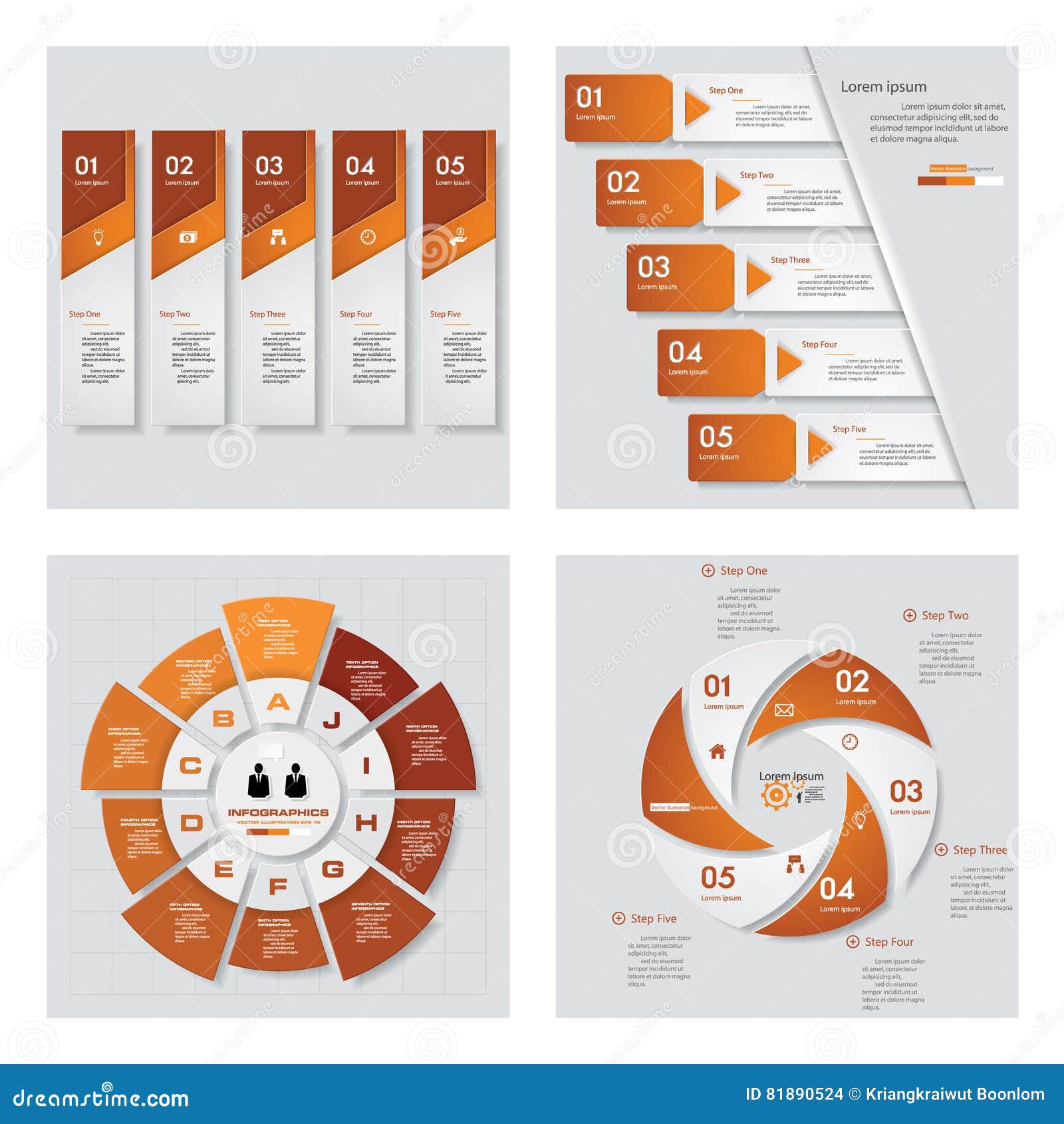 Collection of 4 Orange Color Template/graphic or Website Layout. Vector ...