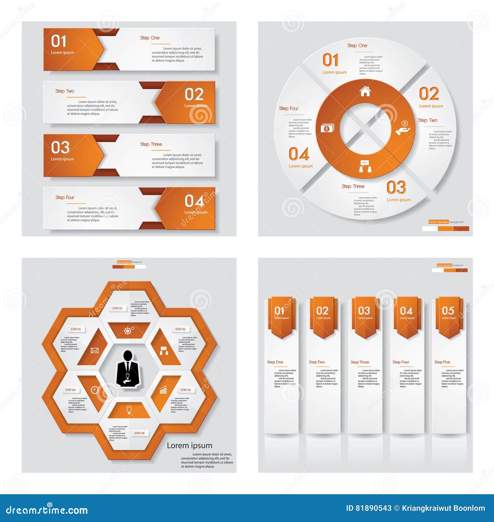 Collection of 4 Orange Color Template/graphic or Website Layout. Vector ...