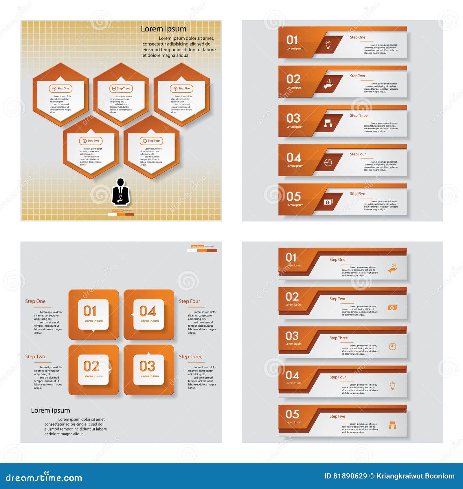Collection of 4 Orange Color Template/graphic or Website Layout. Vector ...