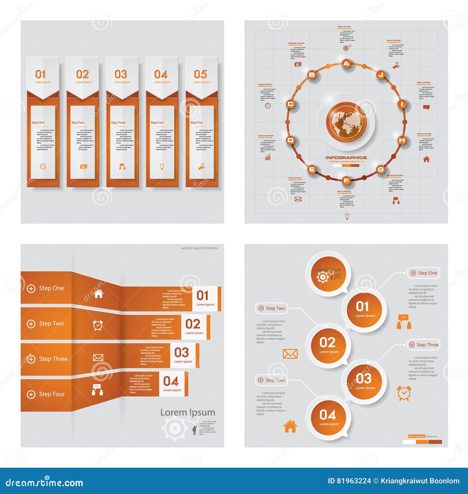 Collection of 4 Orange Color Template/graphic or Website Layout. Vector ...