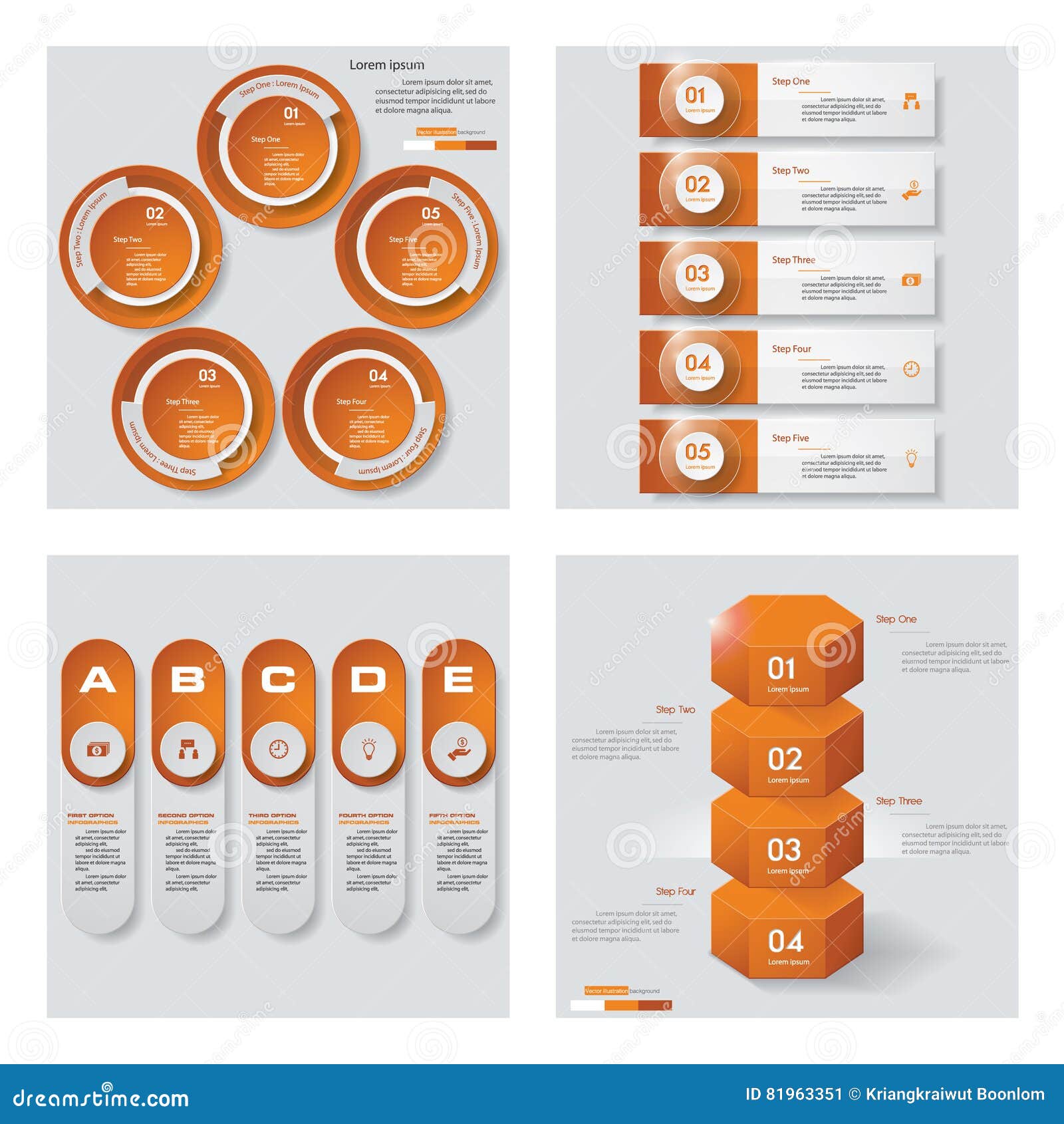 Collection of 4 Orange Color Template/graphic or Website Layout. Vector ...