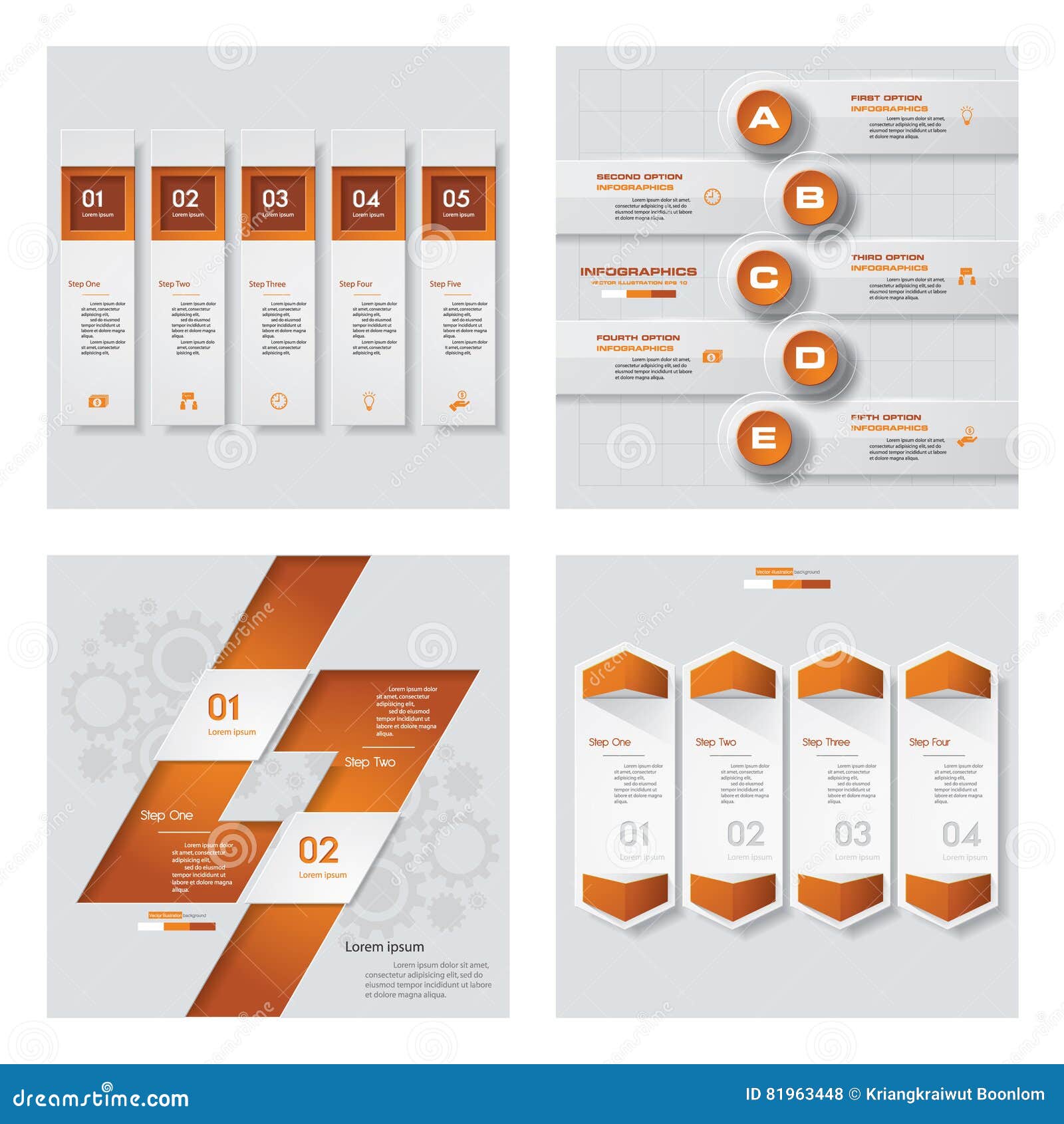 Collection of 4 Orange Color Template/graphic or Website Layout. Vector ...