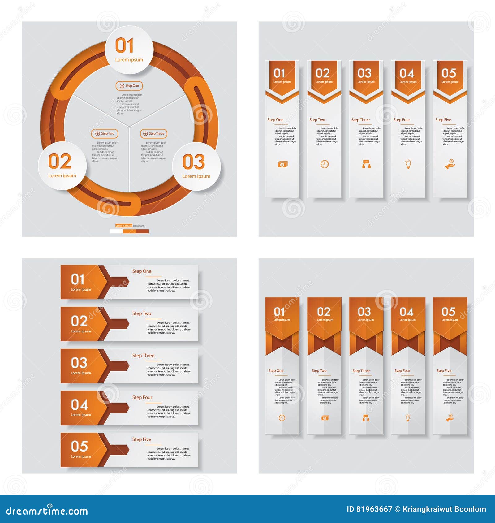 Collection of 4 Orange Color Template/graphic or Website Layout. Vector ...