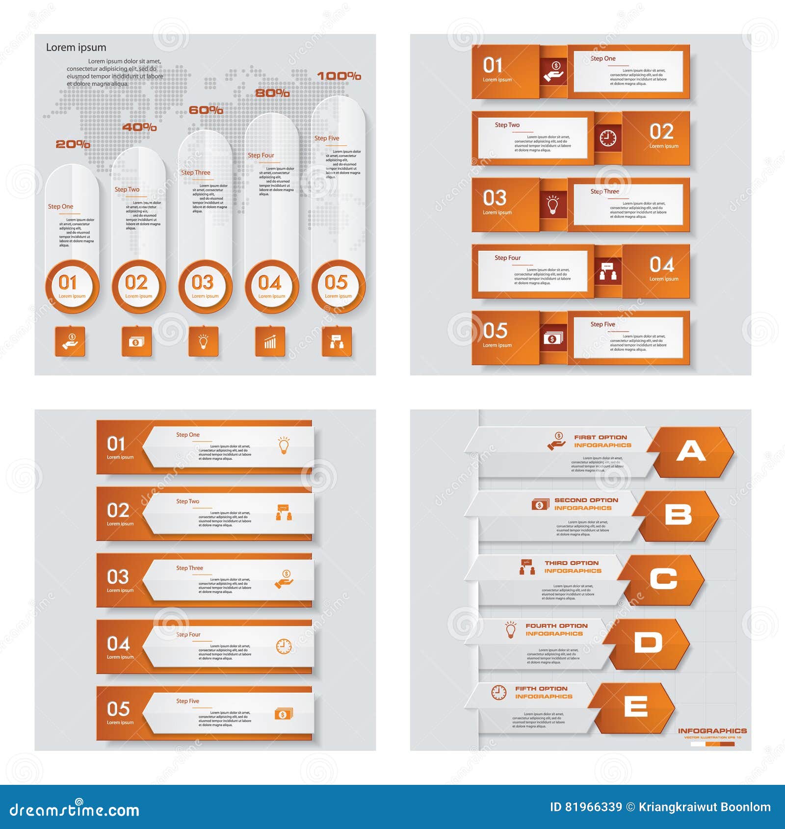 Collection of 4 Orange Color Template/graphic or Website Layout. Vector ...