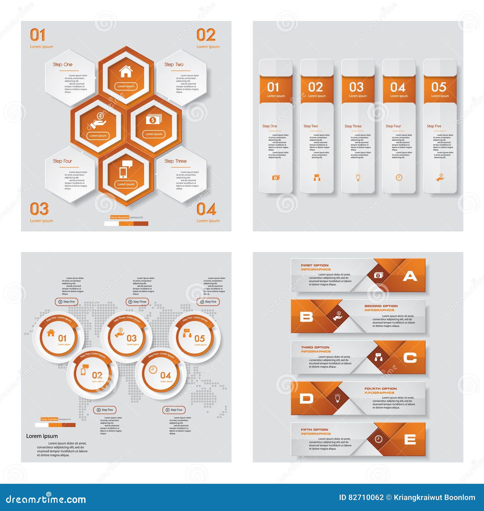 Collection of 4 Orange Color Template/graphic or Website Layout. Vector ...