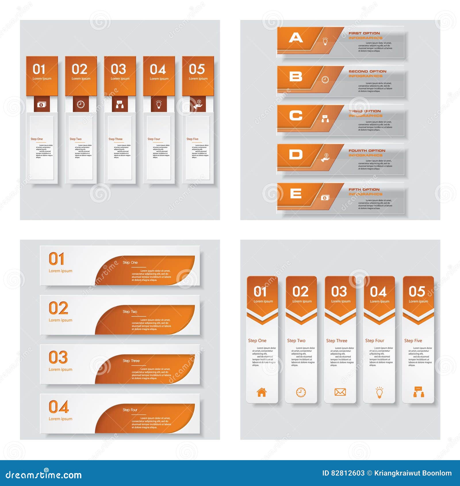 Collection of 4 Orange Color Template Graphic or Website Layout. Vector ...