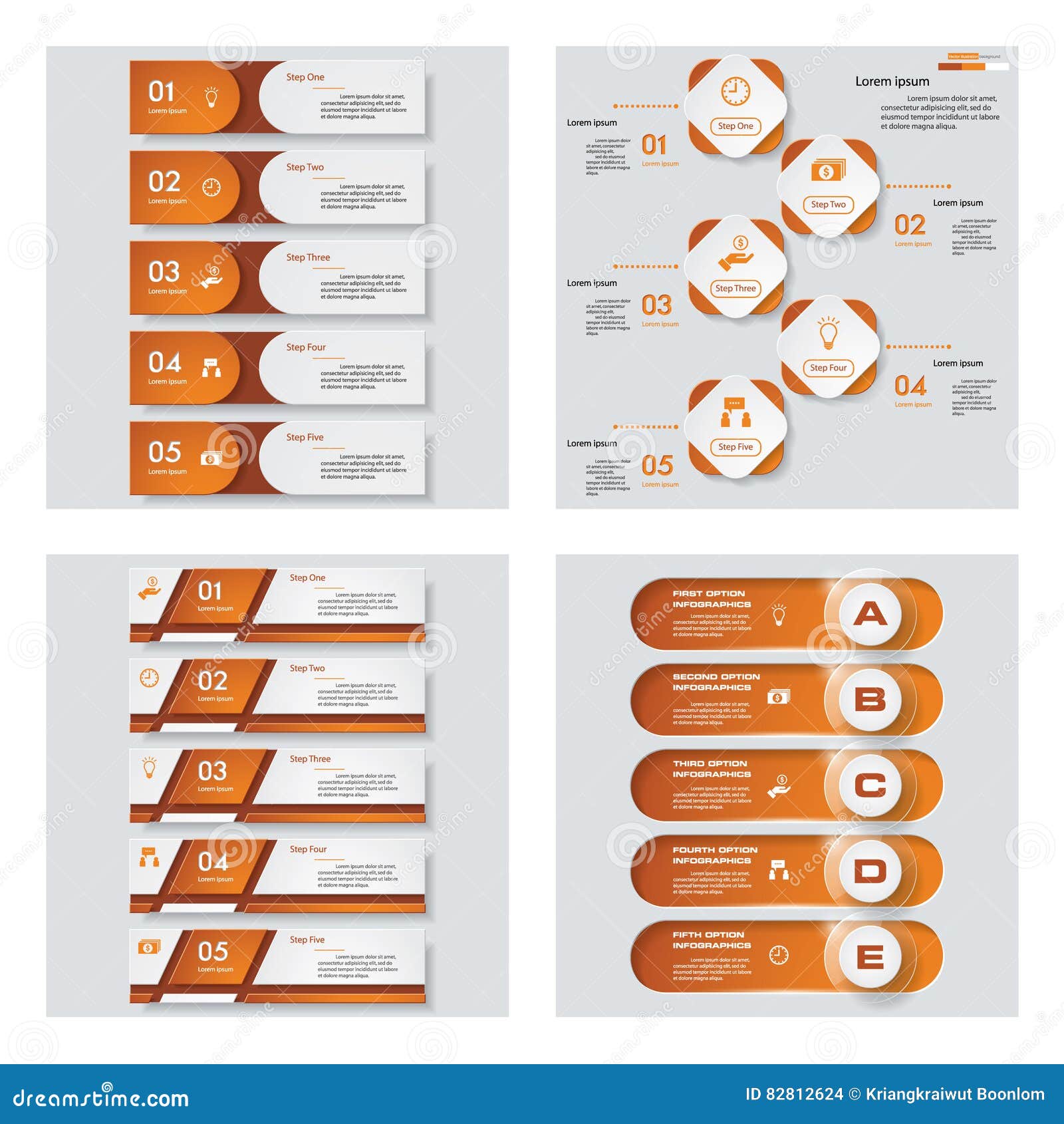 Collection of 4 Orange Color Template Graphic or Website Layout. Vector ...