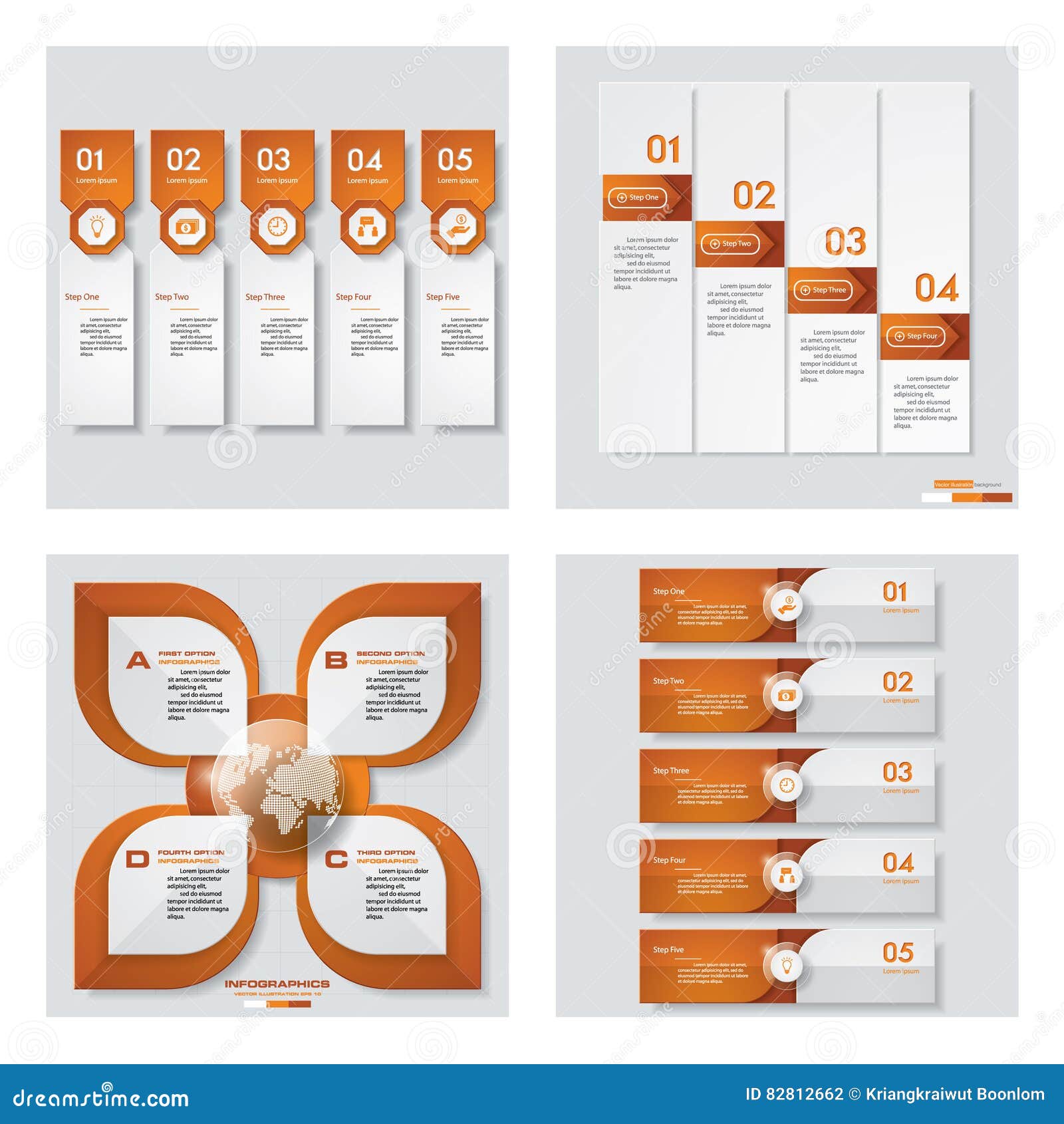 Collection of 4 Orange Color Template Graphic or Website Layout. Vector ...