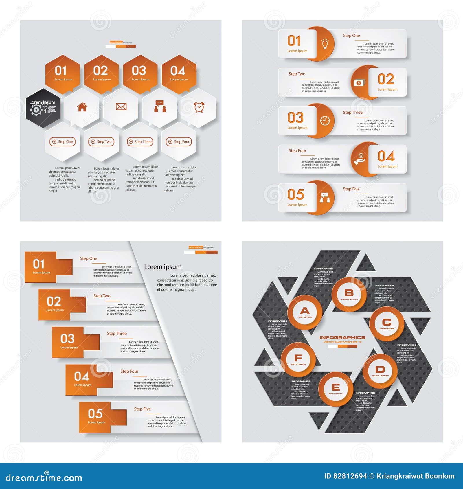 Collection of 4 Orange Color Template Graphic or Website Layout. Vector ...