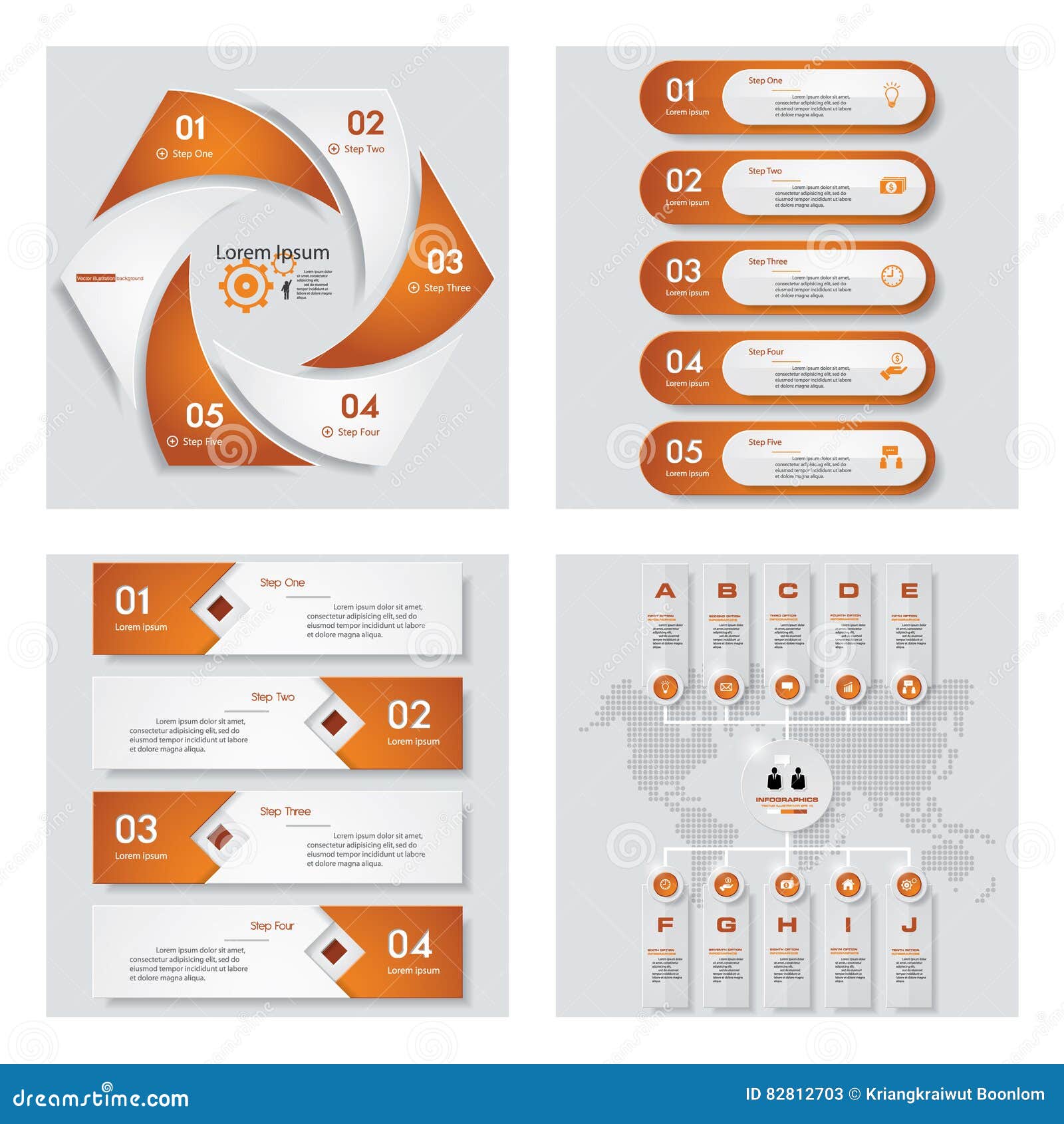 Collection of 4 Orange Color Template Graphic or Website Layout. Vector ...