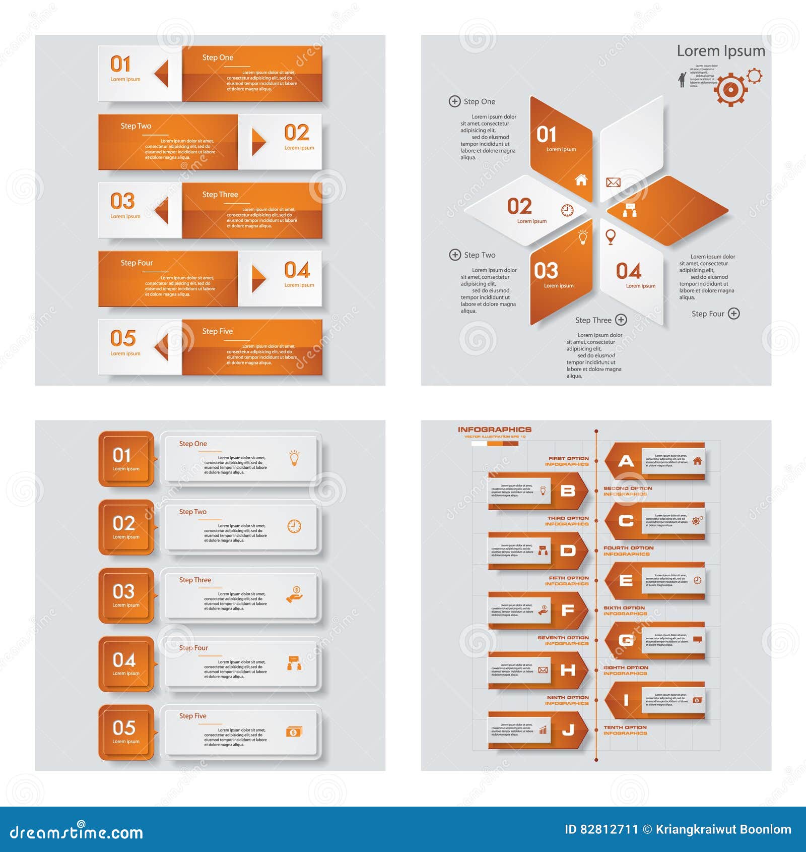 Collection of 4 Orange Color Template Graphic or Website Layout. Vector ...