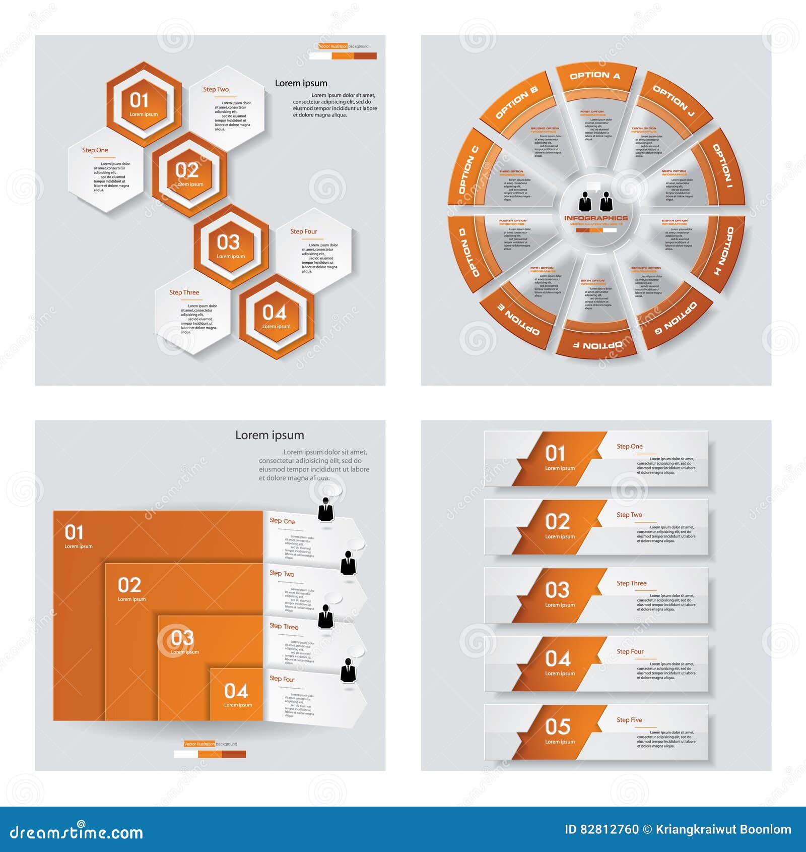 Collection of 4 Orange Color Template Graphic or Website Layout. Vector ...