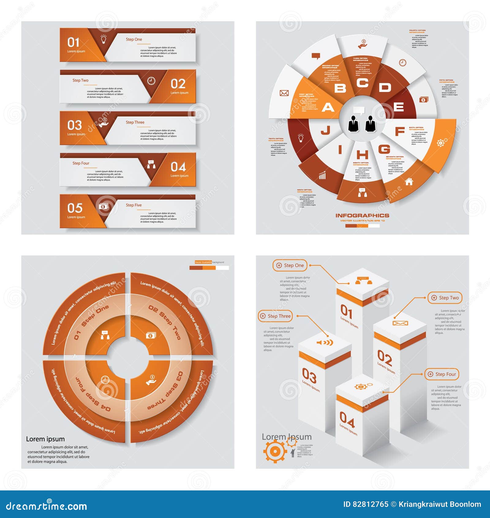Collection of 4 Orange Color Template Graphic or Website Layout. Vector ...