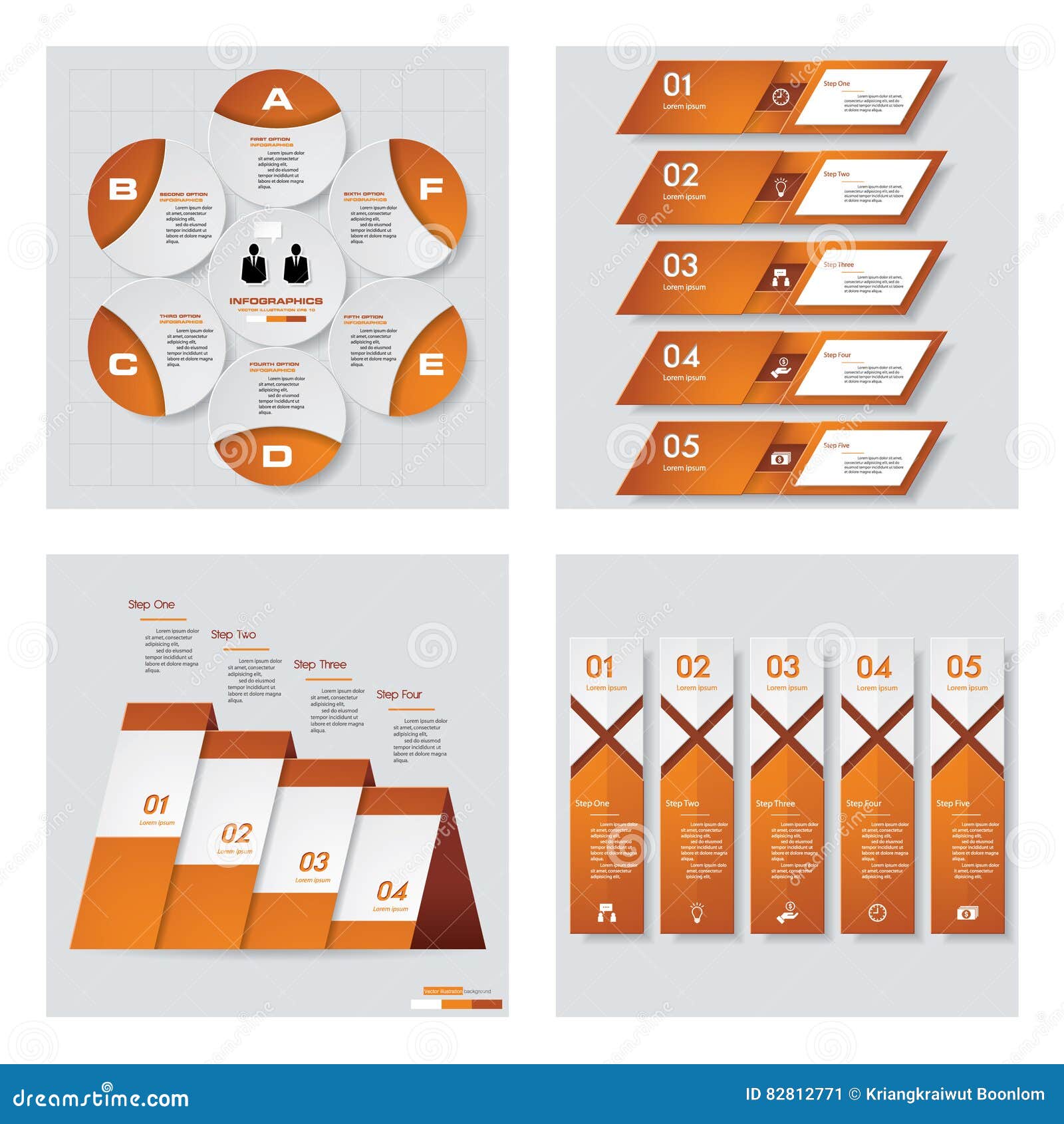 Collection of 4 Orange Color Template Graphic or Website Layout. Vector ...