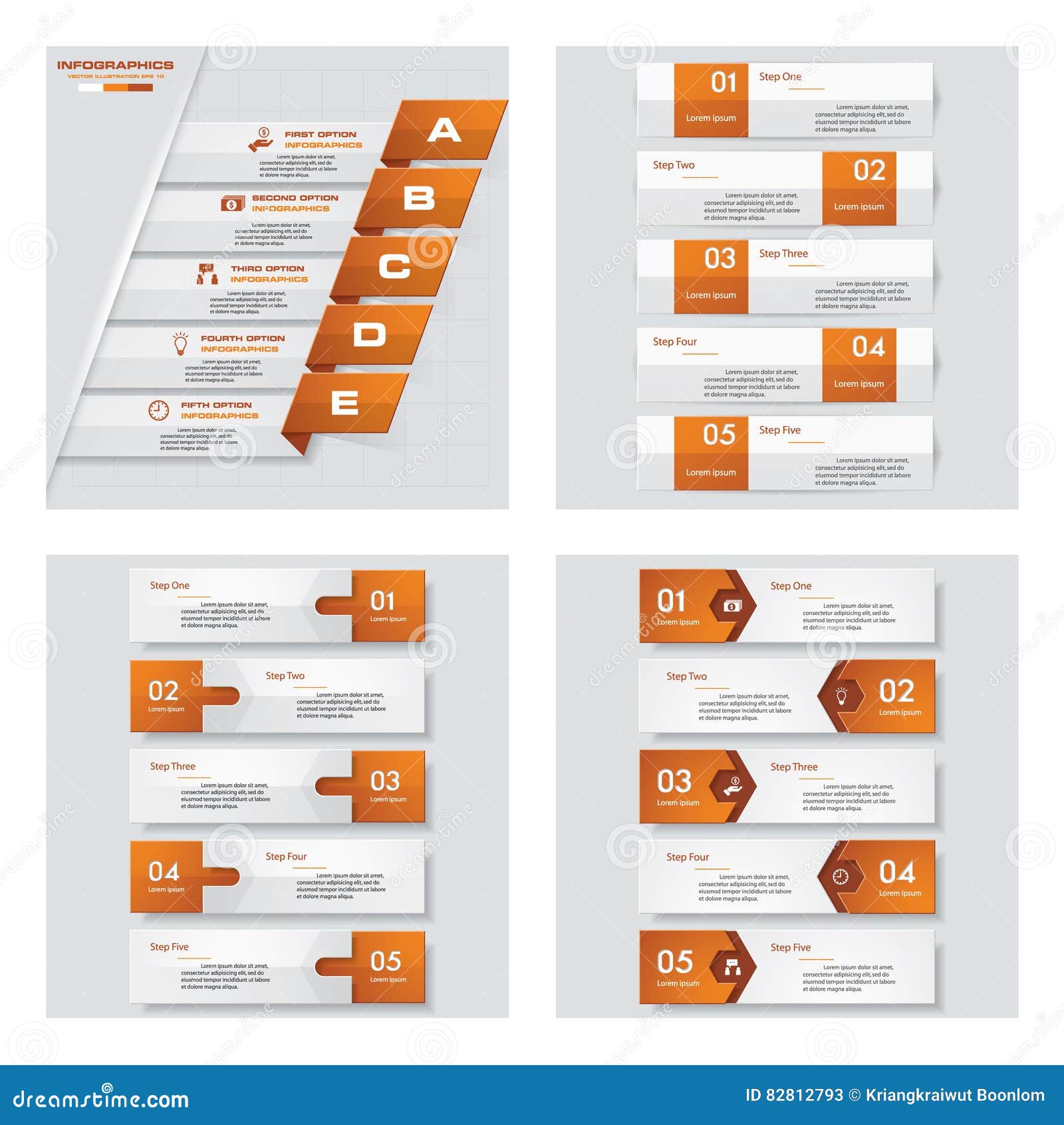 Collection of 4 Orange Color Template Graphic or Website Layout. Vector ...