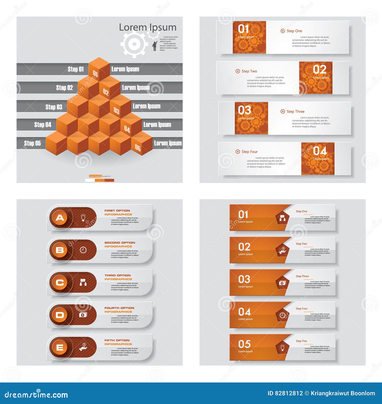 Collection of 4 Orange Color Template Graphic or Website Layout. Vector ...