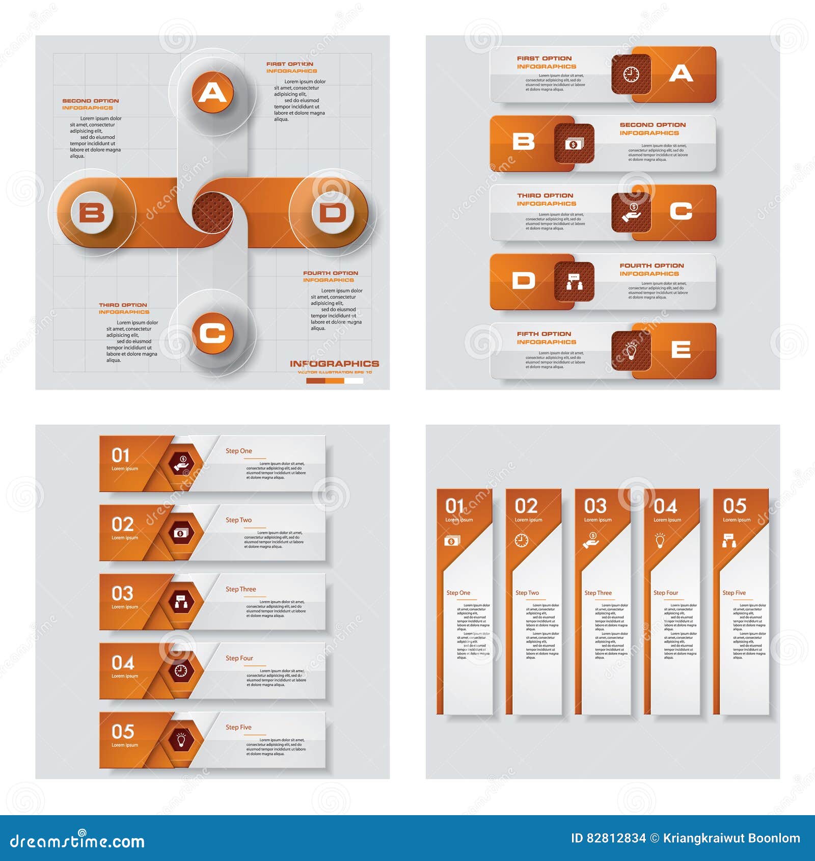 Collection of 4 Orange Color Template Graphic or Website Layout. Vector ...