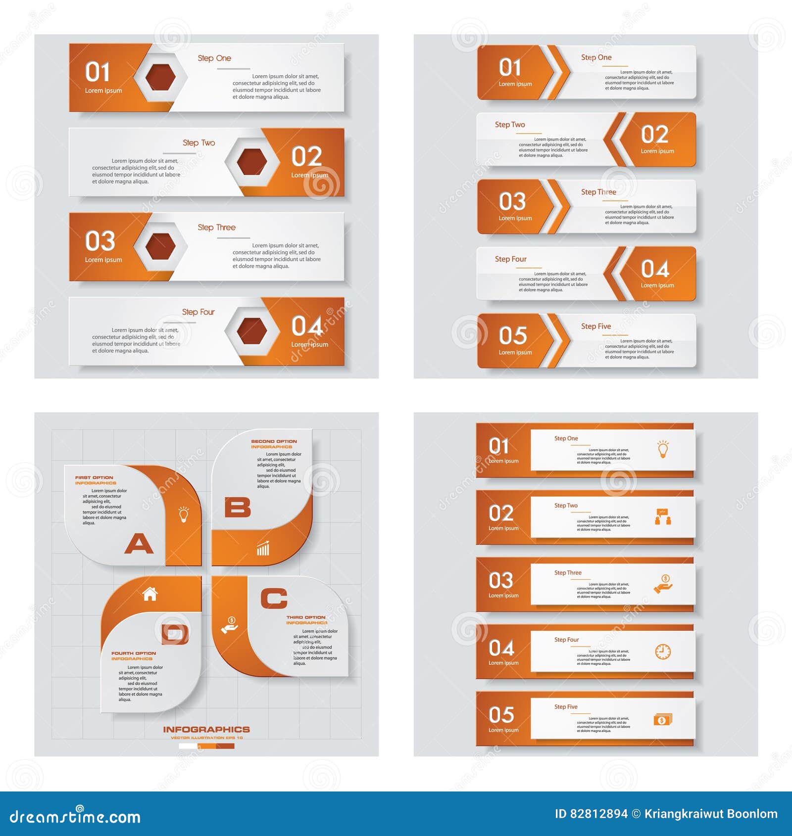 Collection of 4 Orange Color Template Graphic or Website Layout. Vector ...