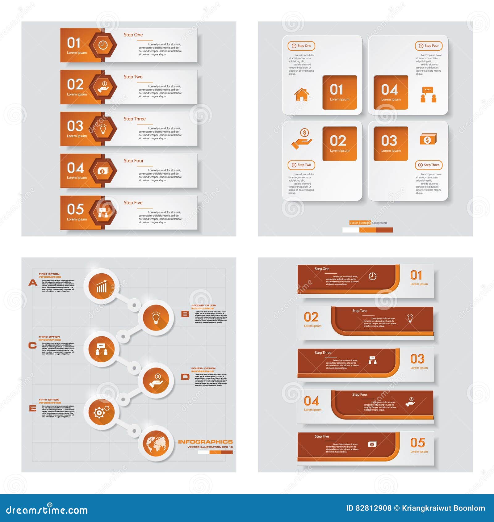 Collection of 4 Orange Color Template Graphic or Website Layout. Vector ...