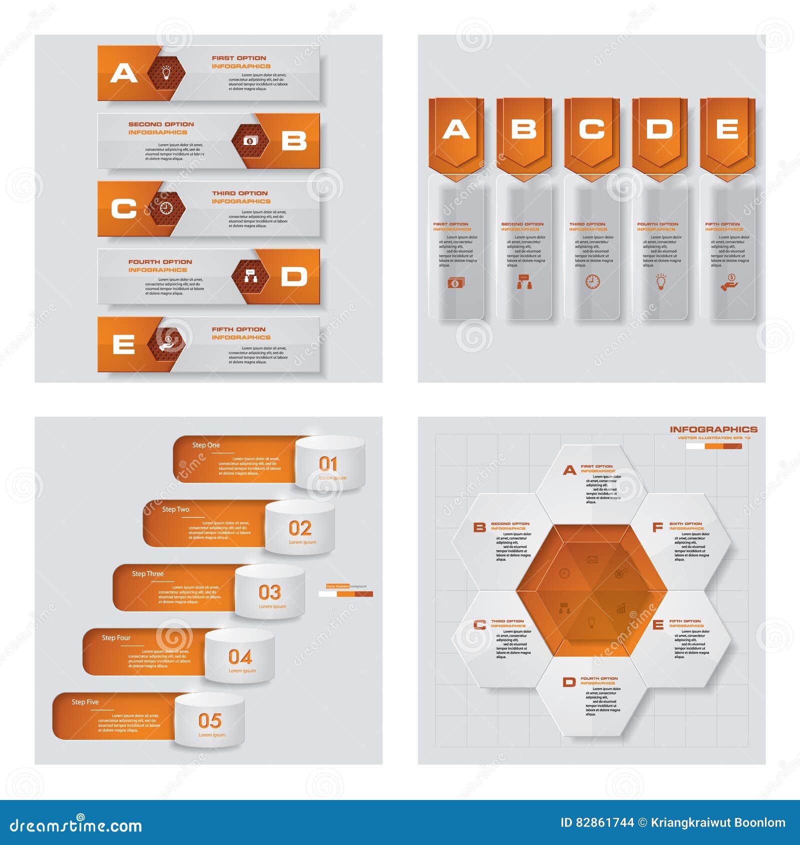 Collection of 4 Orange Color Template/graphic or Website Layout. Vector ...