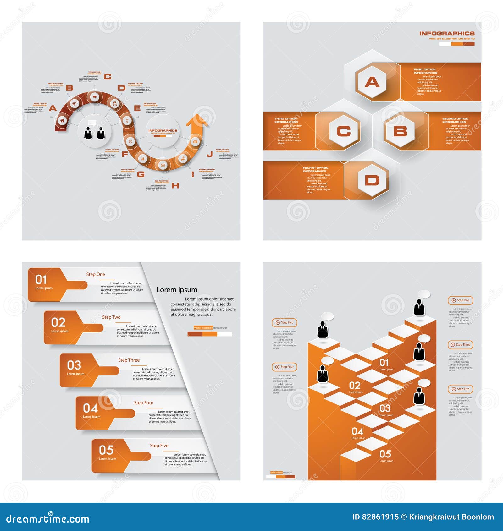 Collection of 4 Orange Color Template/graphic or Website Layout. Vector ...
