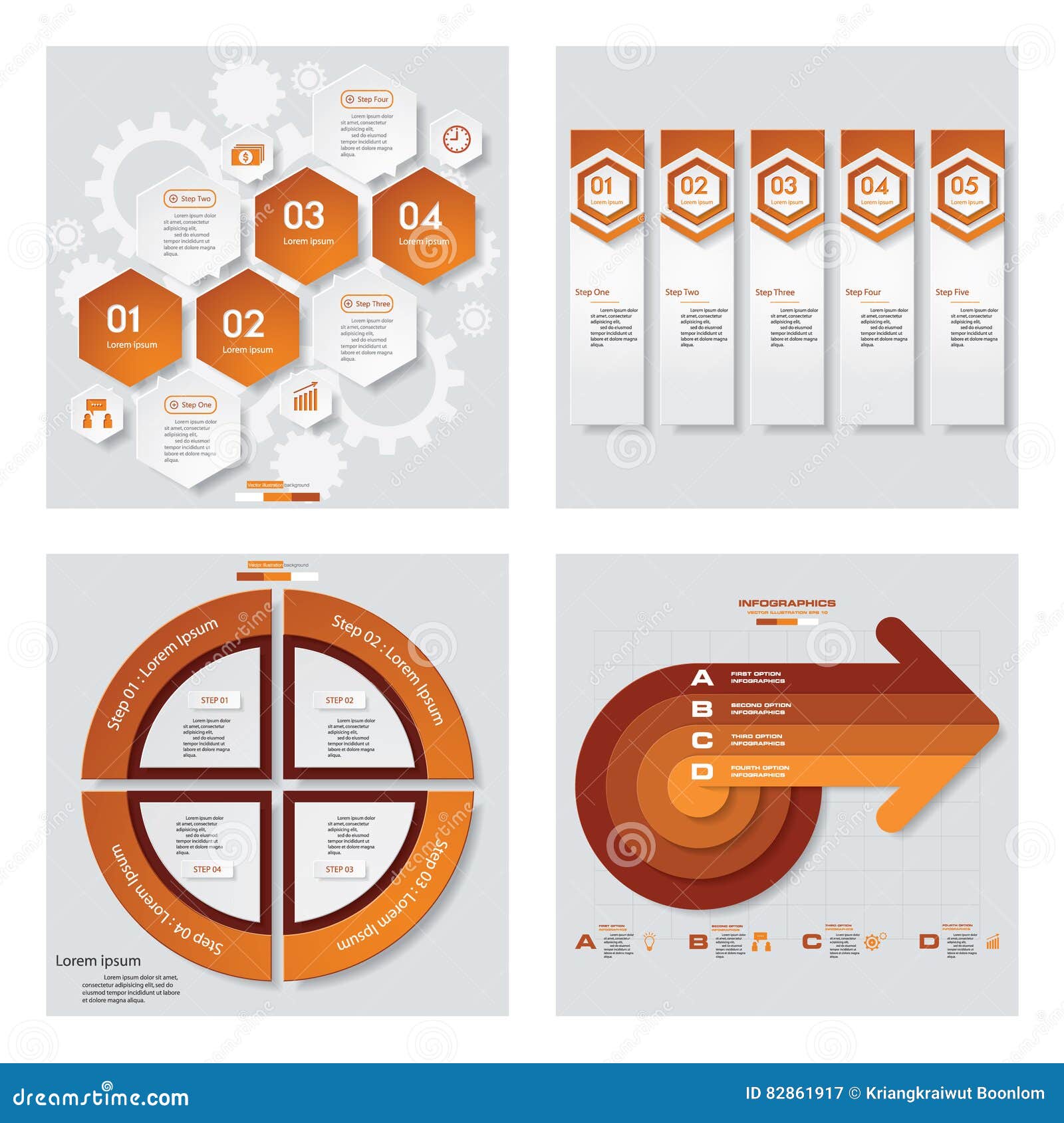 Collection of 4 Orange Color Template/graphic or Website Layout. Vector ...