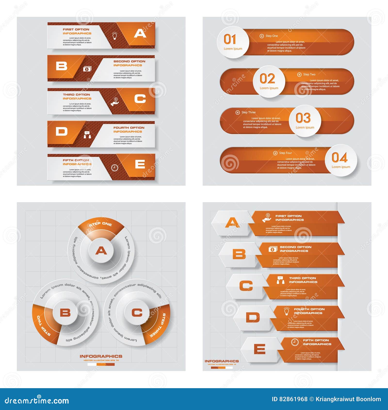 Collection of 4 Orange Color Template/graphic or Website Layout. Vector ...