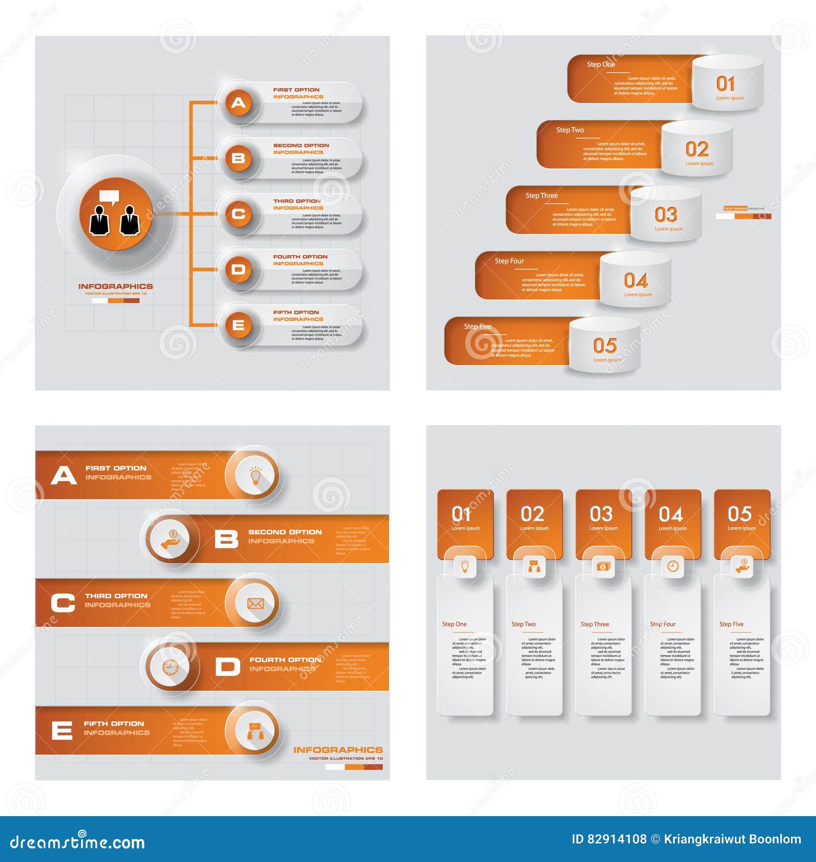 Collection of 4 Orange Color Template/graphic or Website Layout. Vector ...