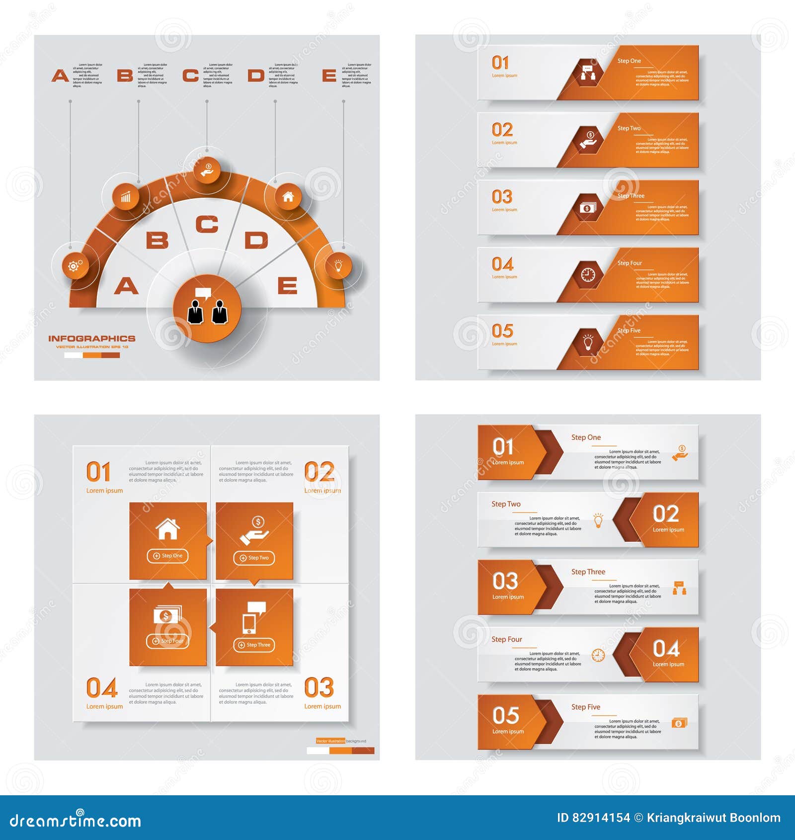Collection of 4 Orange Color Template/graphic or Website Layout. Vector ...