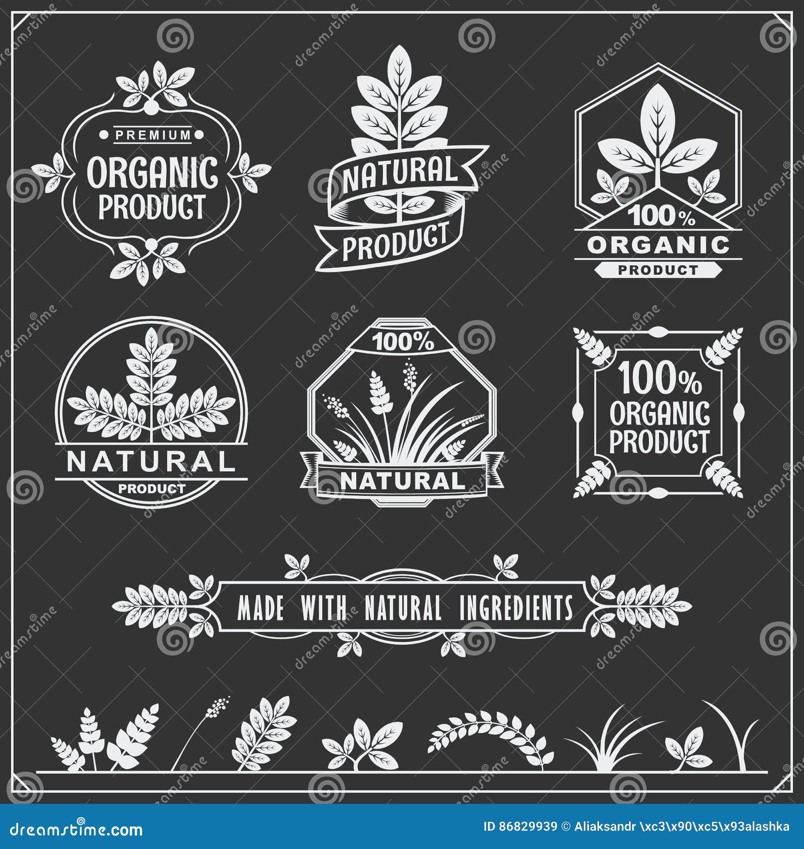 Collection of Organic Food Labels and Design Elements. Stock Vector ...