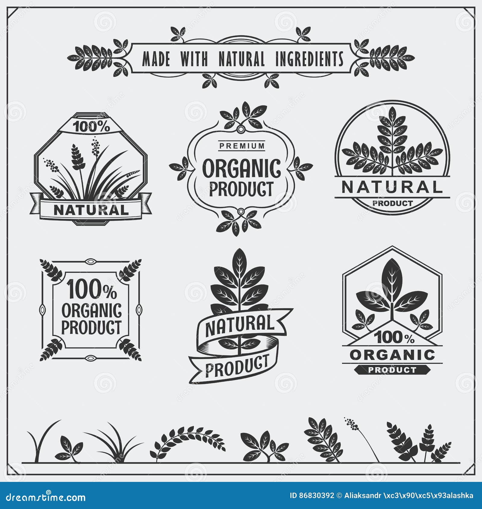 Collection of Organic Food Labels and Design Elements. Stock Vector ...
