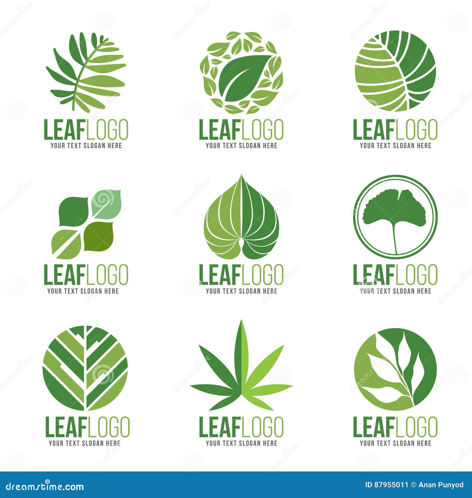 Collection of Organic Green Leaf Logo Symbols Vector Design Stock ...