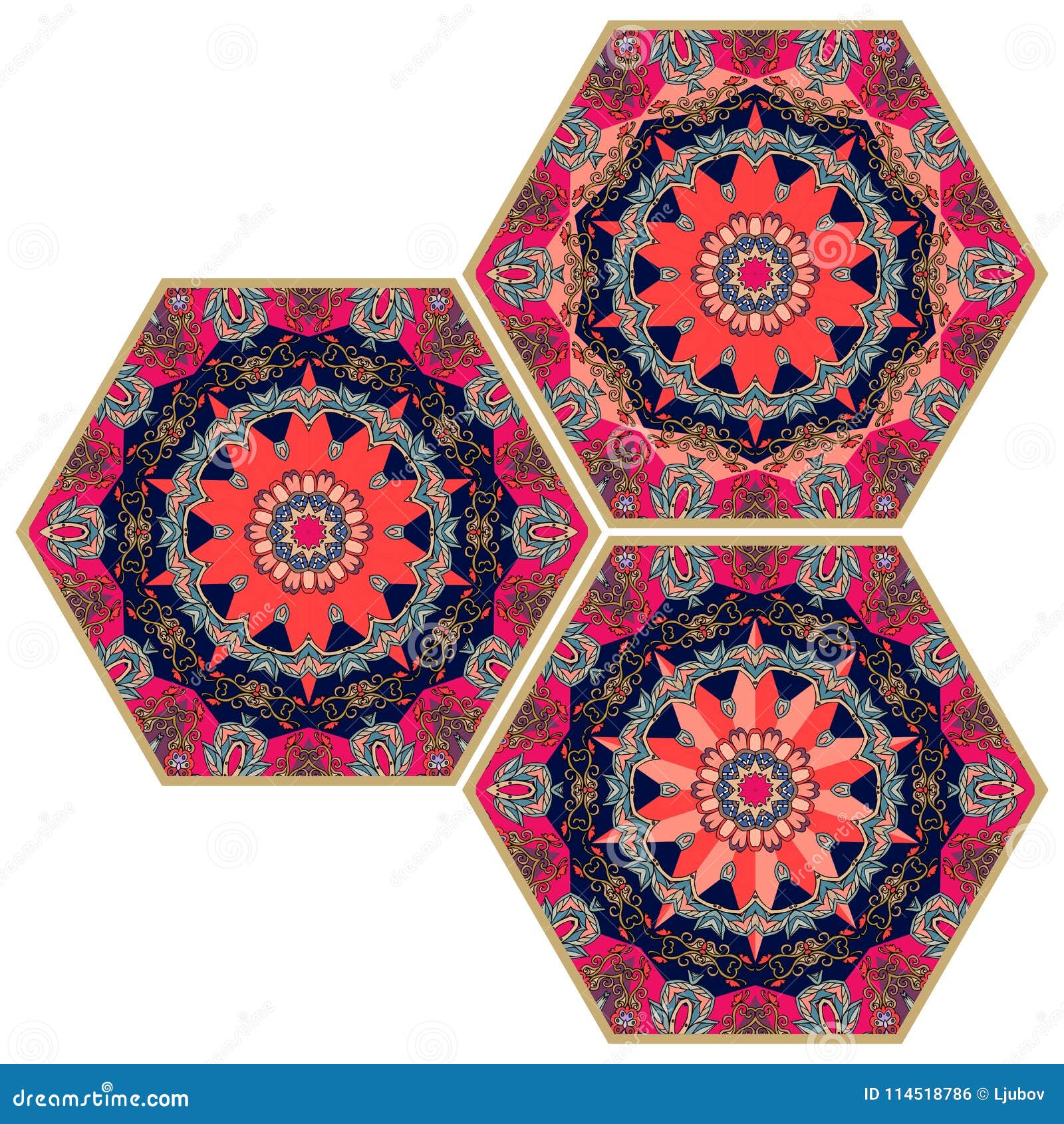 Collection of Ornamental Hexagonal Ceramic Tiles. Vector Stock Vector ...