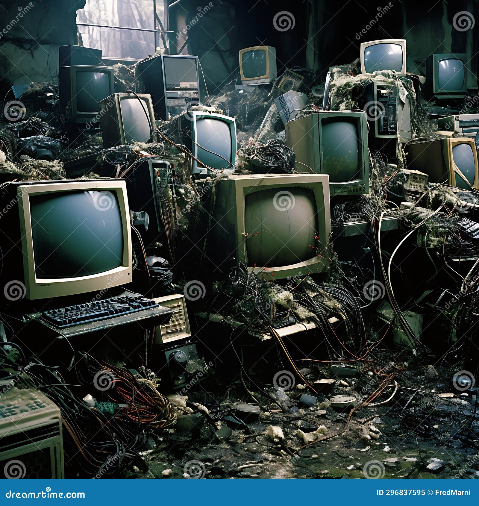 A Group of Old Computers in a Room Stock Illustration - Illustration of ...