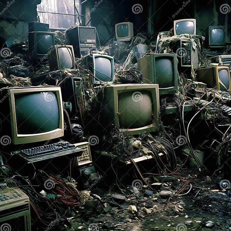 A Group of Old Computers in a Room Stock Illustration - Illustration of ...