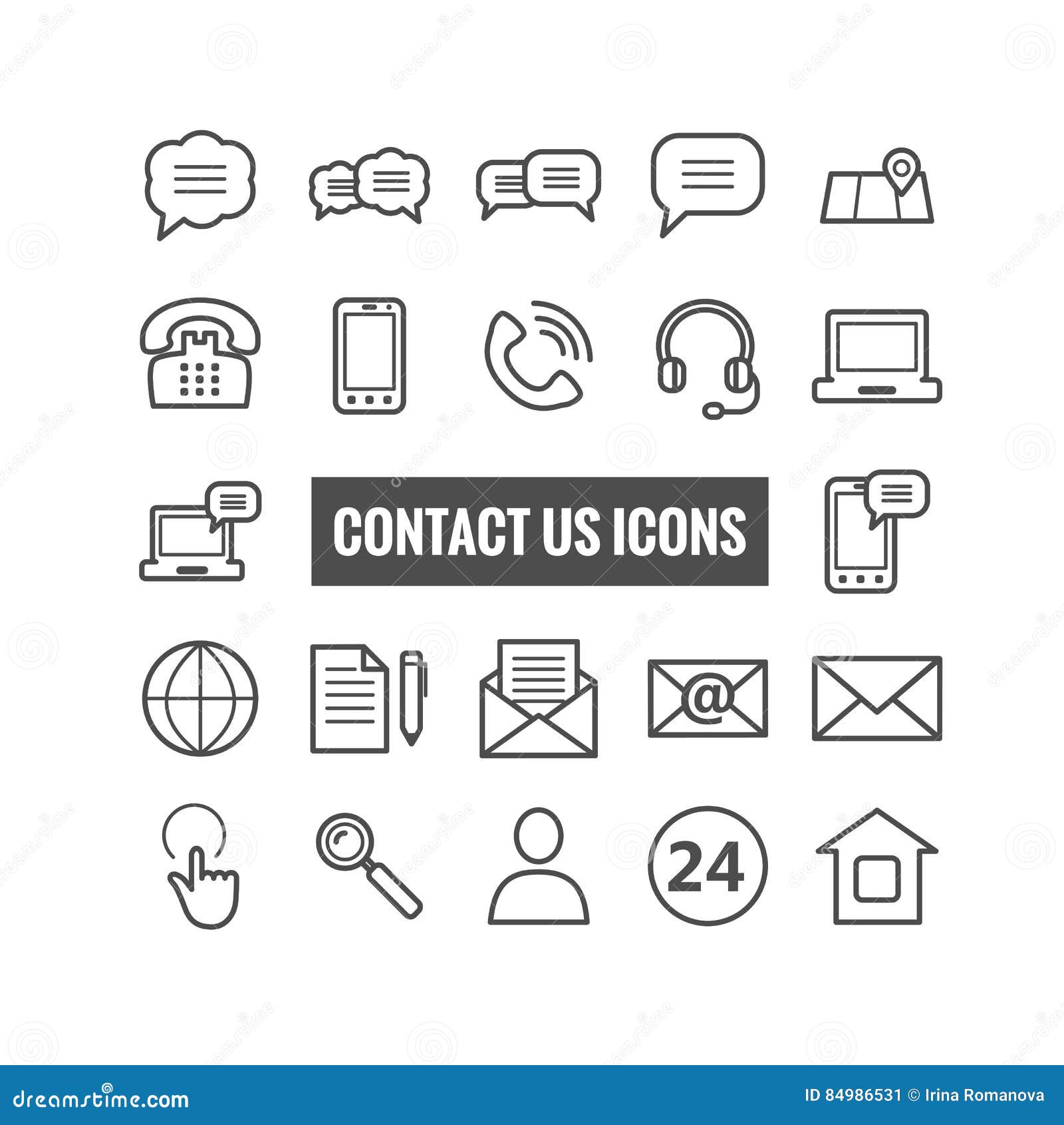 Collection of Outline Contact Us Icons. Thin Icons for Web, Mobile Apps ...