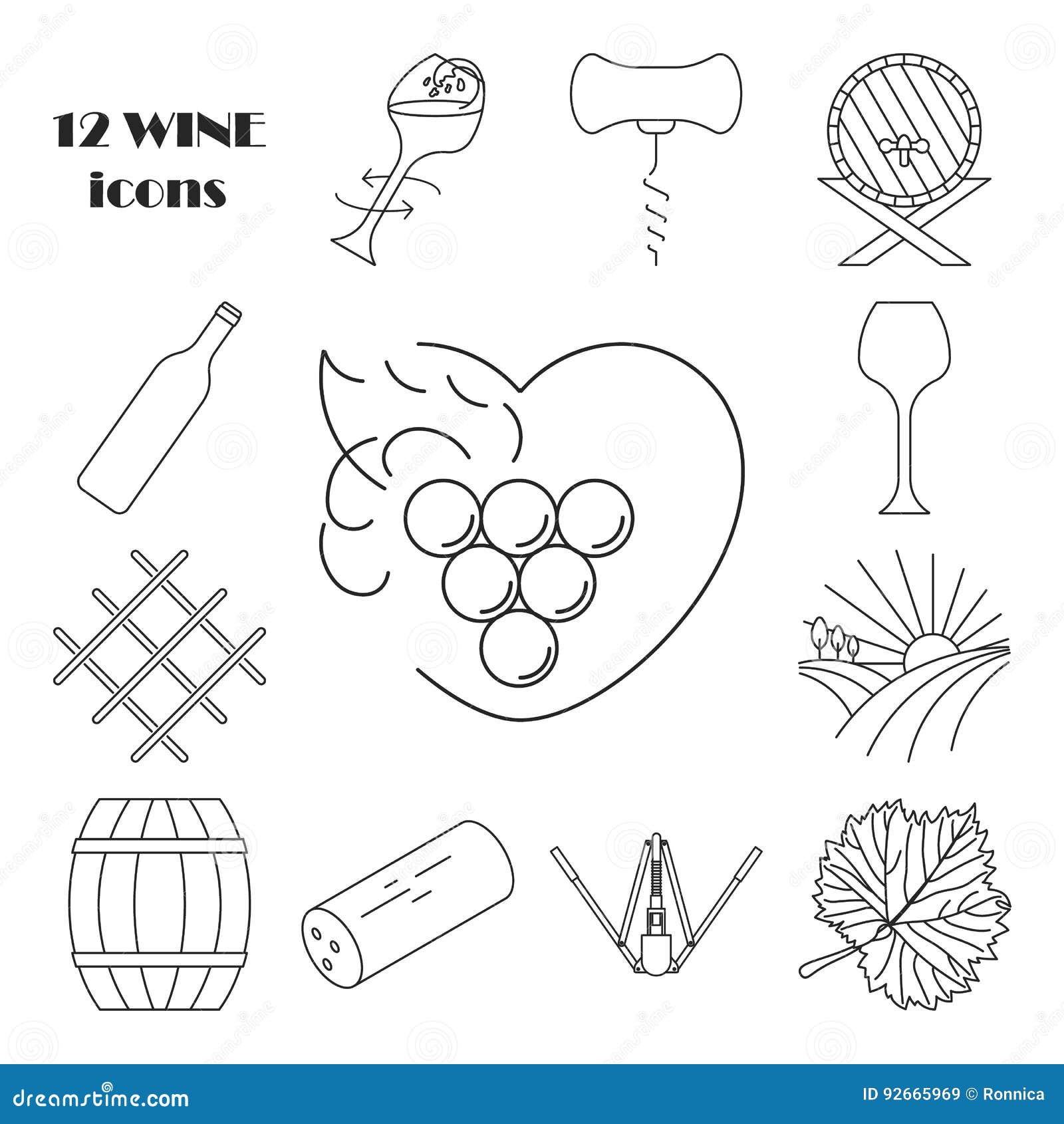 Collection of Outline Wine Icons Stock Vector - Illustration of element ...