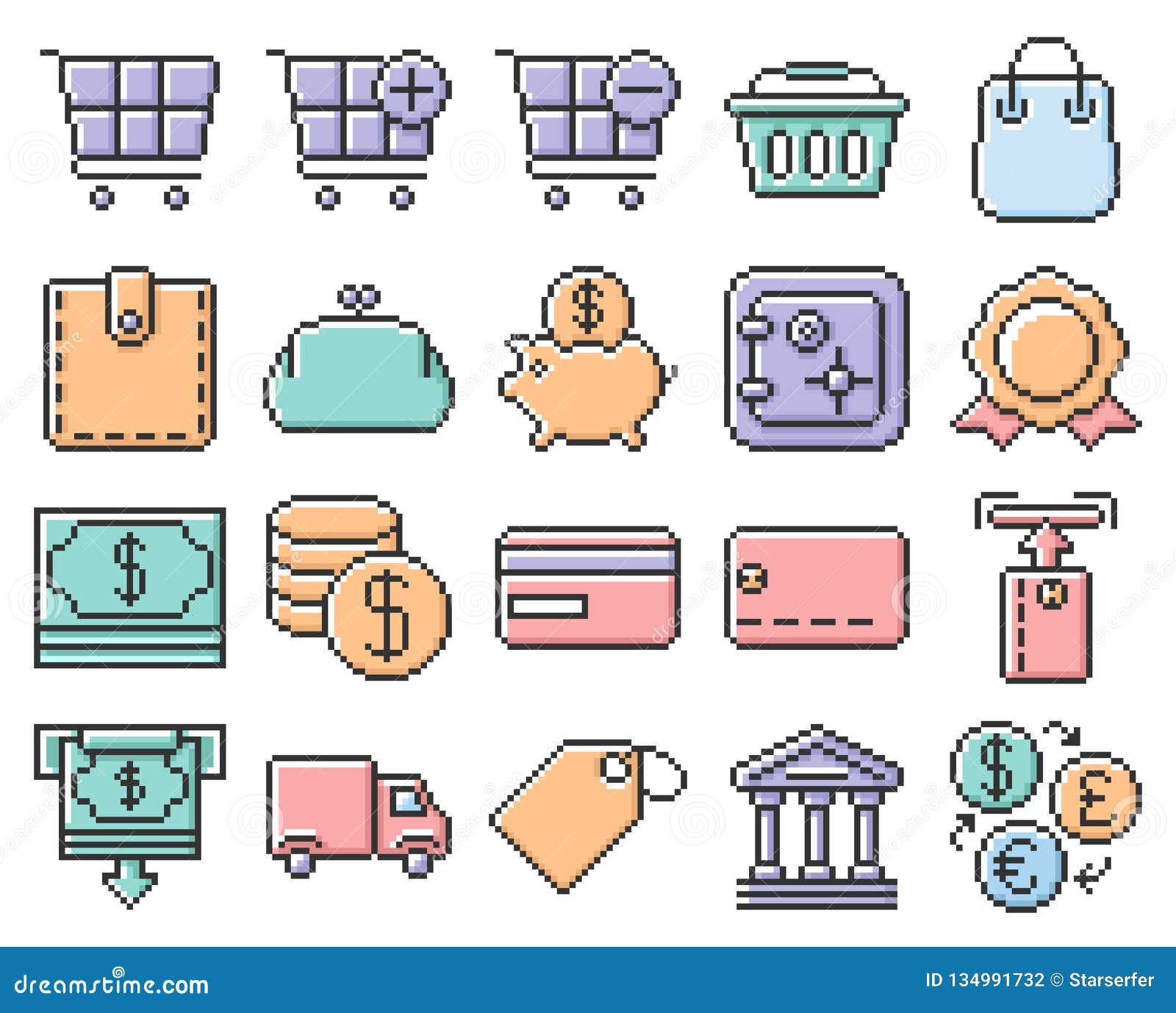 Collection of Outlined Pixel Finance Icons Stock Vector - Illustration ...