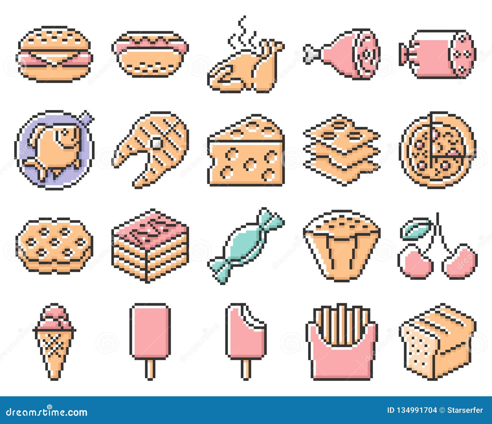 Pixel Art Food Icons Vector | CartoonDealer.com #85935300