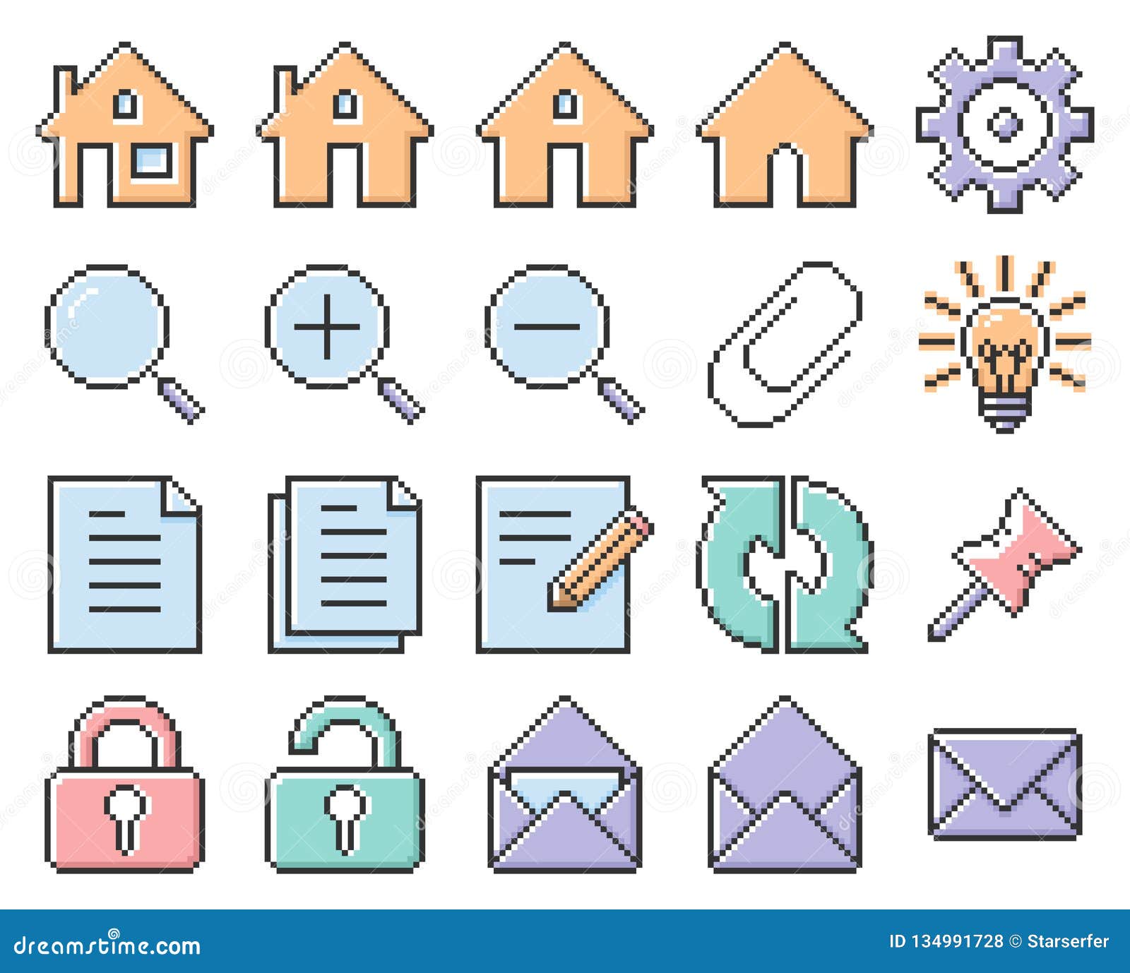 Collection of Outlined Pixel Icons Stock Vector - Illustration of paper ...