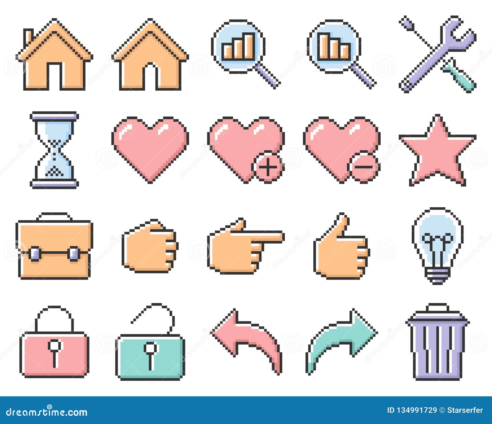 Collection of Outlined Pixel Icons Stock Vector - Illustration of ...