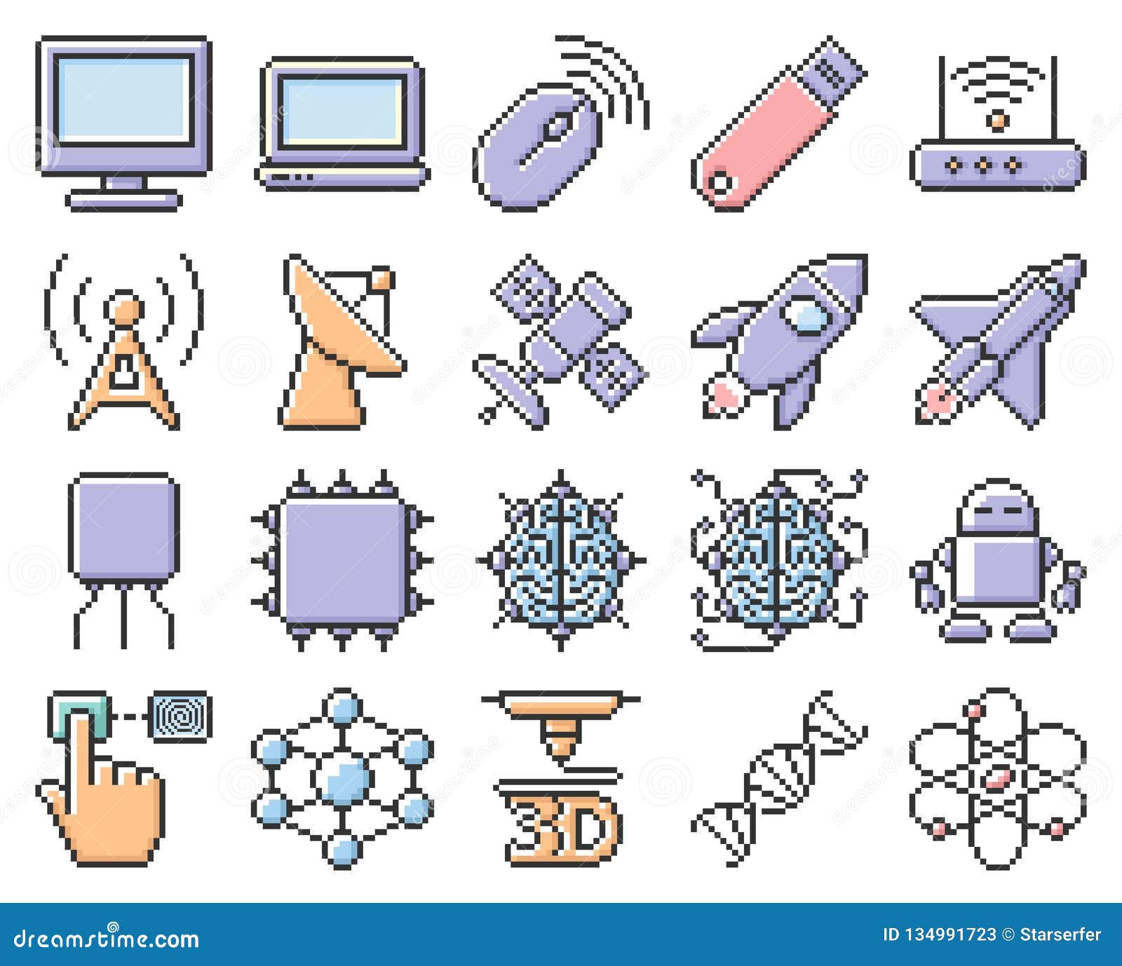 Collection of Outlined Pixel Technology Icons Stock Vector ...