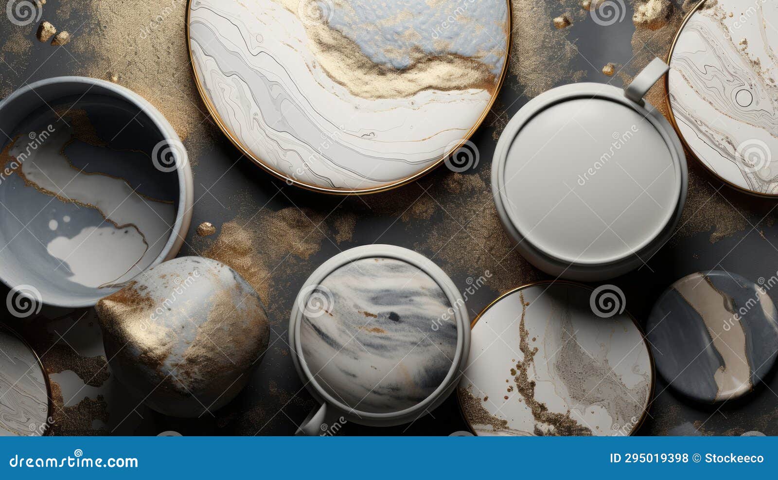 Stunning Marbleware Table Setting with Exquisite Dishes and Cups Stock ...