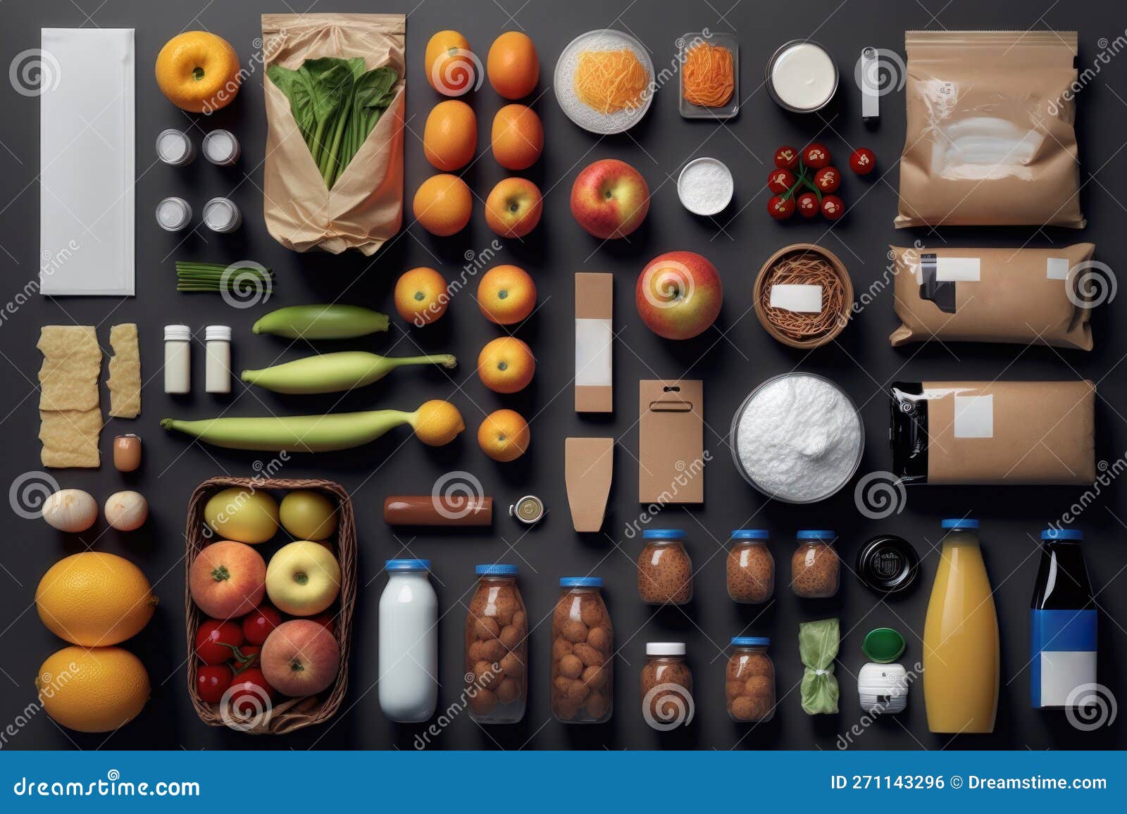 Collection of Packaged Processed Food on Grey Background. AI Generation ...